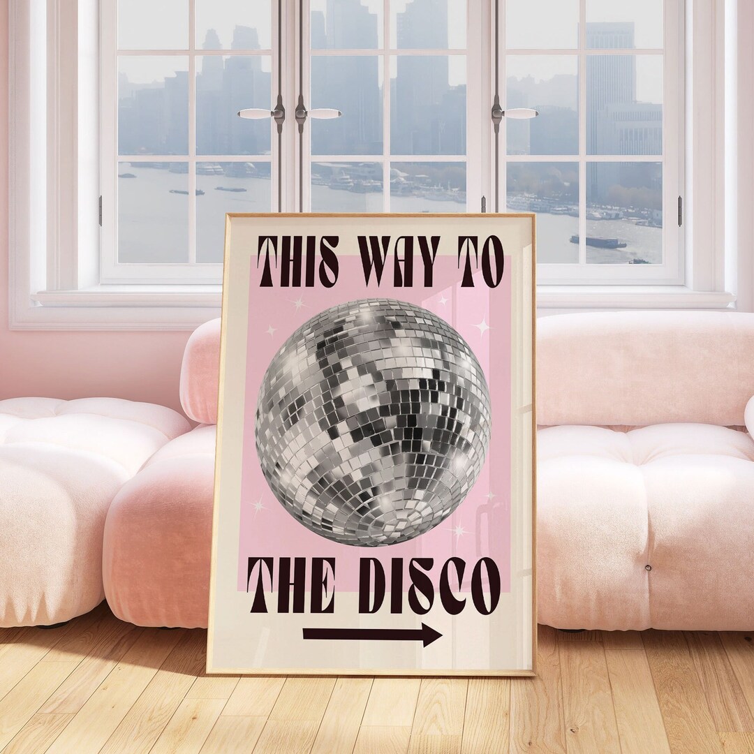 This Way to the Disco Print, Disco Ball, Pink Wall Art, Bar Posters ...