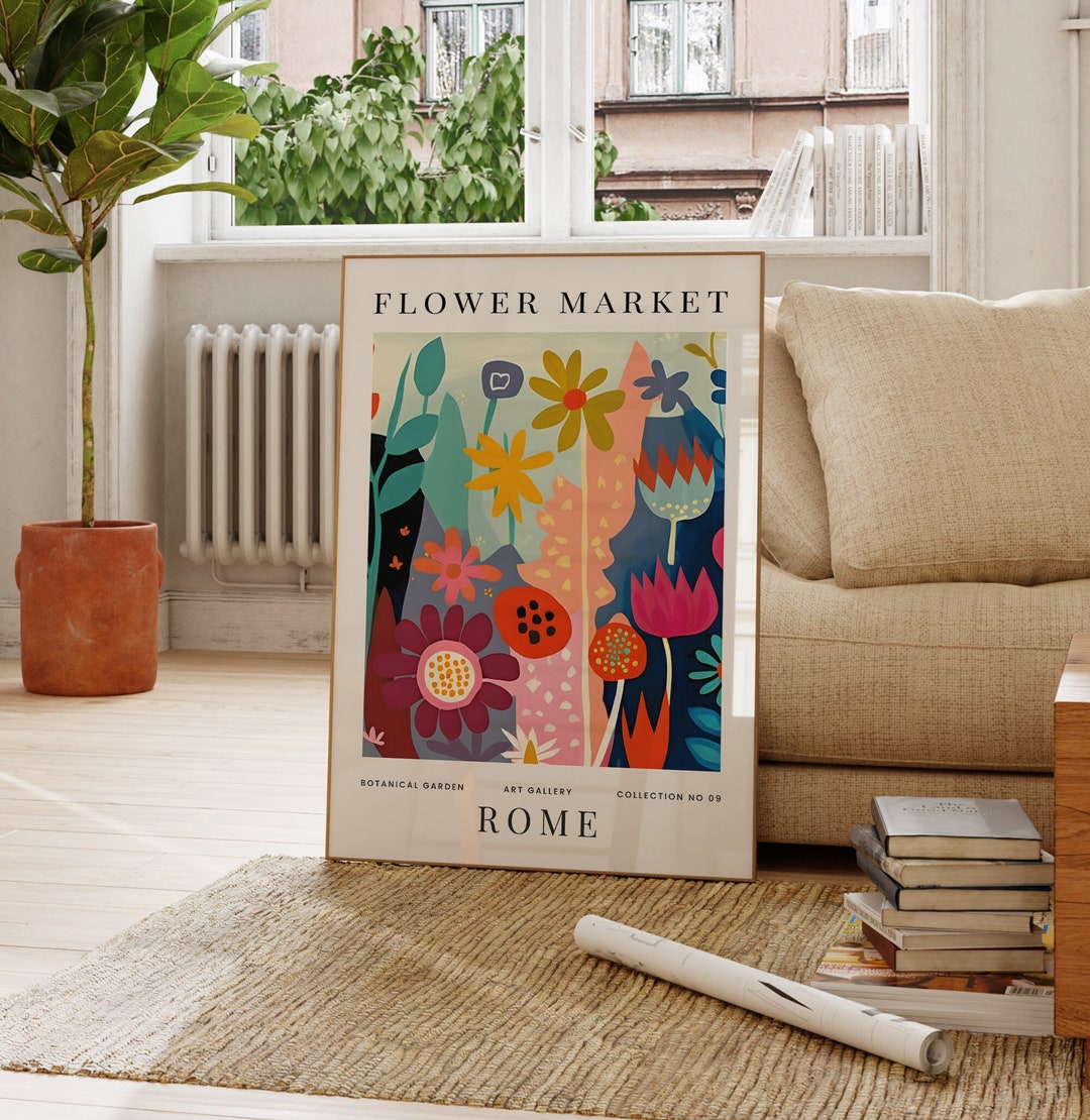Rome Flower Market Print, Colourful Plant Art, Gallery Wall Art, Modern ...