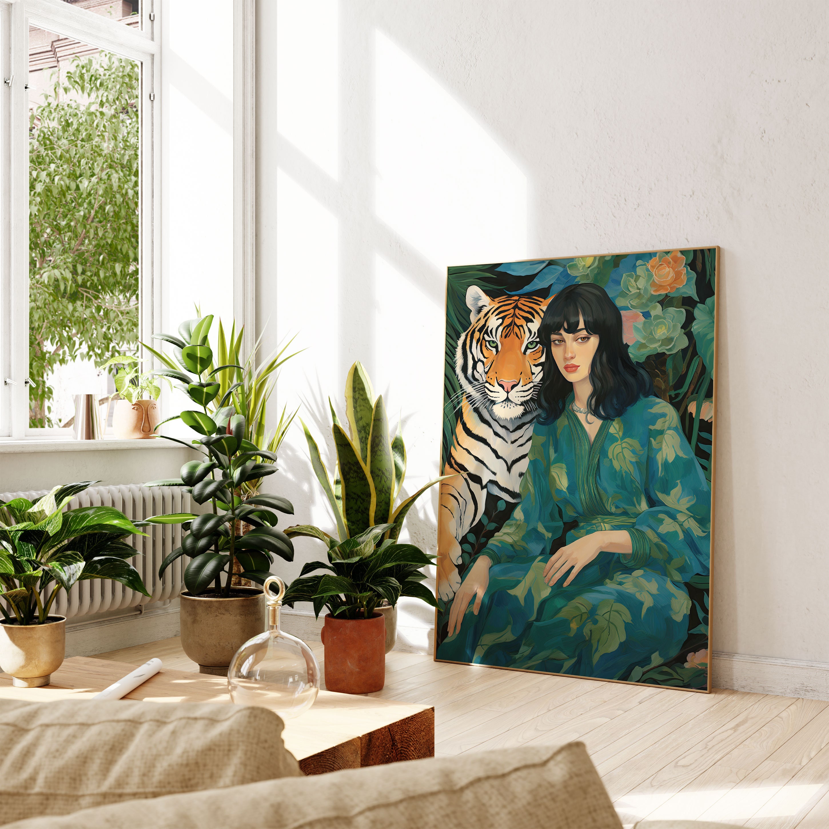 Woman and Tiger Print, Jungle Poster, Wildflowers, Botanical, Nature ...