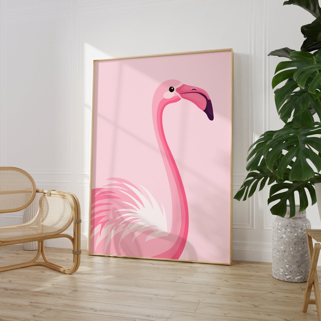 Flamingo Print, Pink Animal Poster, Fun Prints, Living Room/ Bedroom ...