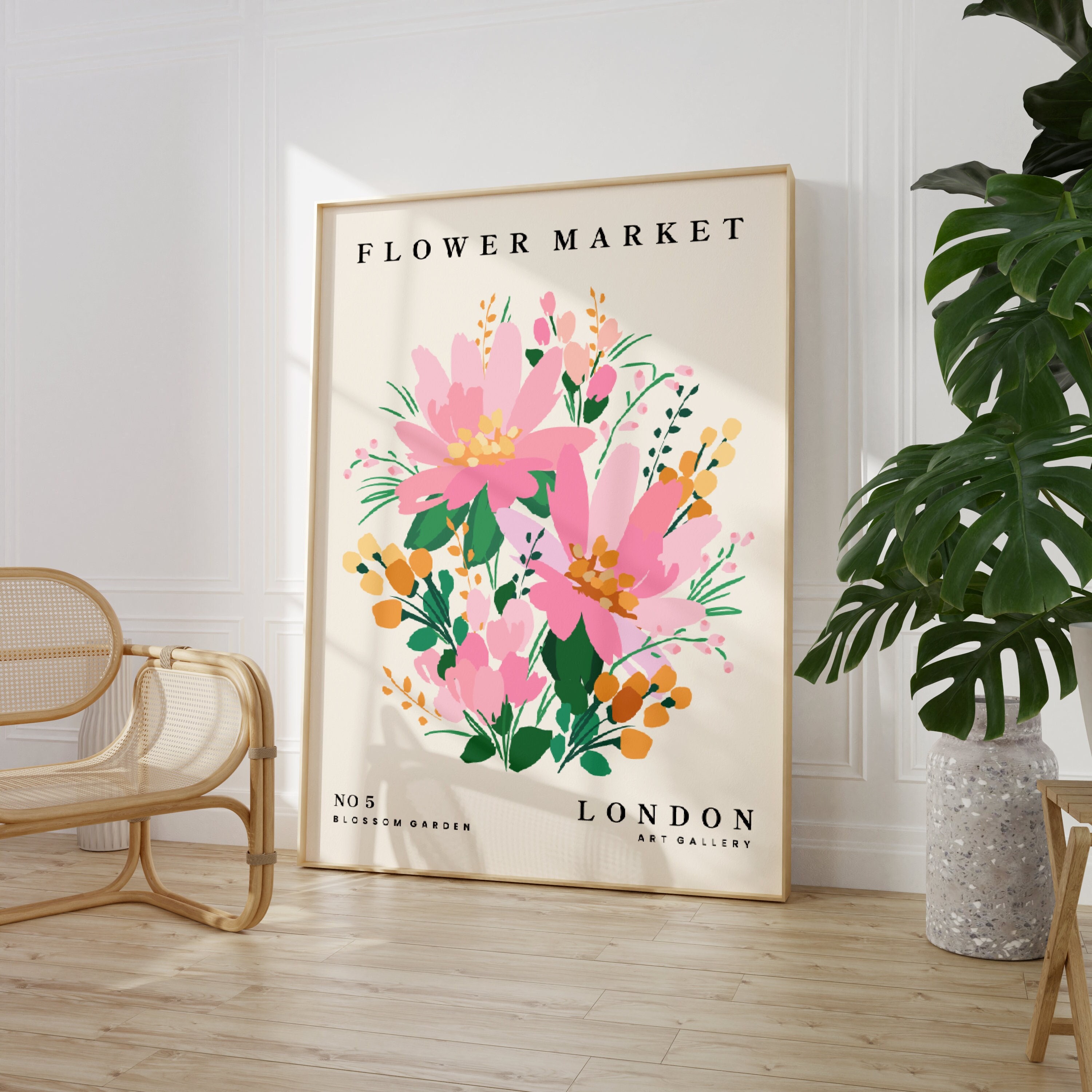 Flower Market London Poster Pink Flower Prints Plant Wall - Etsy