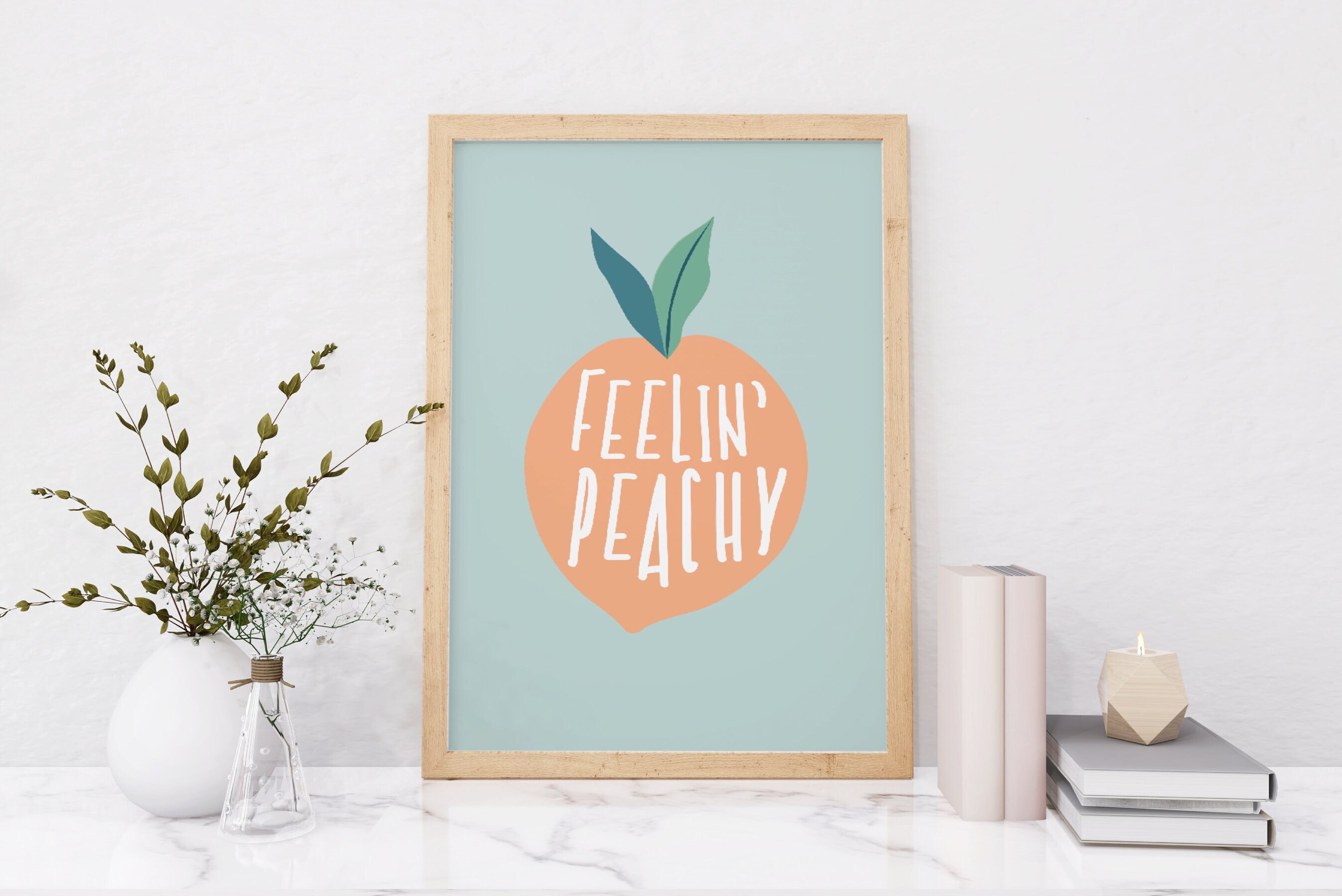 Feelin Peachy Print Peach Wall Art Blue Prints Home Decor - Etsy UK