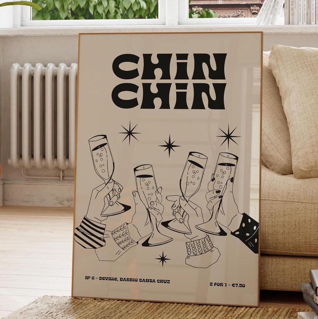 Chin Chin Drinks Print, Celebration Illustration, Alcohol Poster, Bar ...