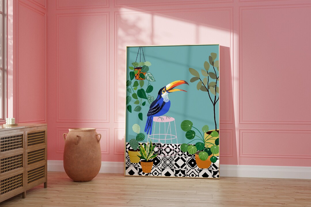 Plants and Toucan Bird Print | Boho Home Decor, Animal Wall Art, Flower ...
