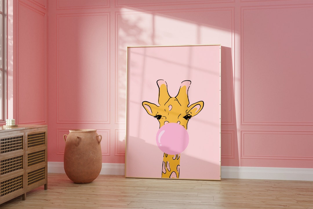 Giraffe Pink Print Design, Animal Wall Art, Nursery Decor, Gallery Wall ...