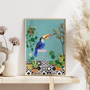 Plants and Toucan Bird Print | Boho Home Decor, Animal Wall Art, Flower ...