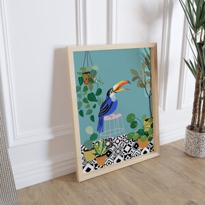 Plants and Toucan Bird Print | Boho Home Decor, Animal Wall Art, Flower ...