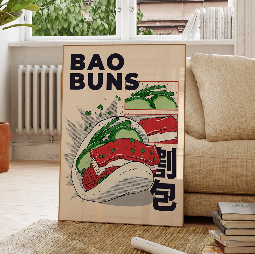 Kitchen Food Print, Bao Buns Poster, Asian Pop Art, Japanese Food ...