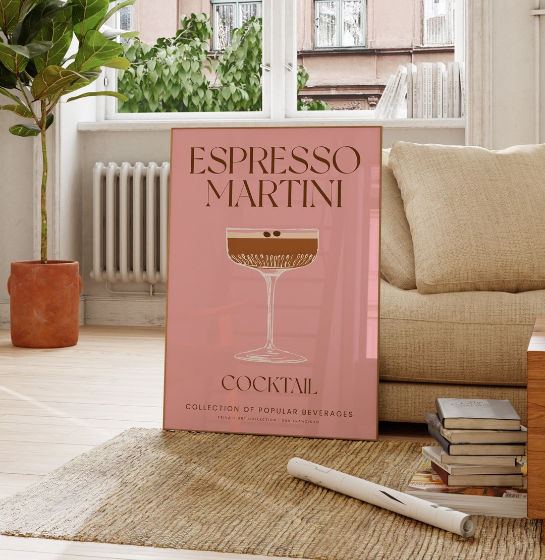Espresso Martini Cocktail Print, Pink Alcohol Poster, Fun Bar Decor ...