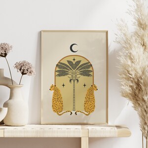 Boho Mystical Leopard, Moon and Palm Tree Print, Bohemian, Animal Wall ...
