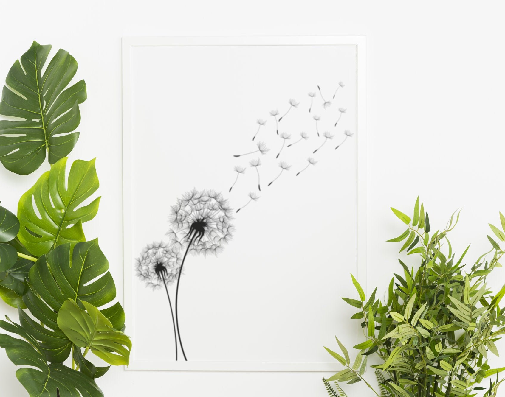 Dandelion Flower Print Black and White Poster Wall Art Home | Etsy