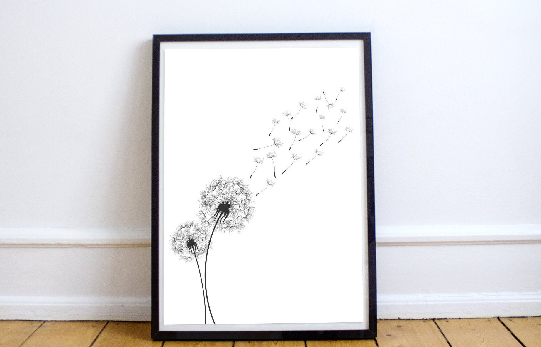 Dandelion Flower Print Black and White Poster Wall Art Home | Etsy