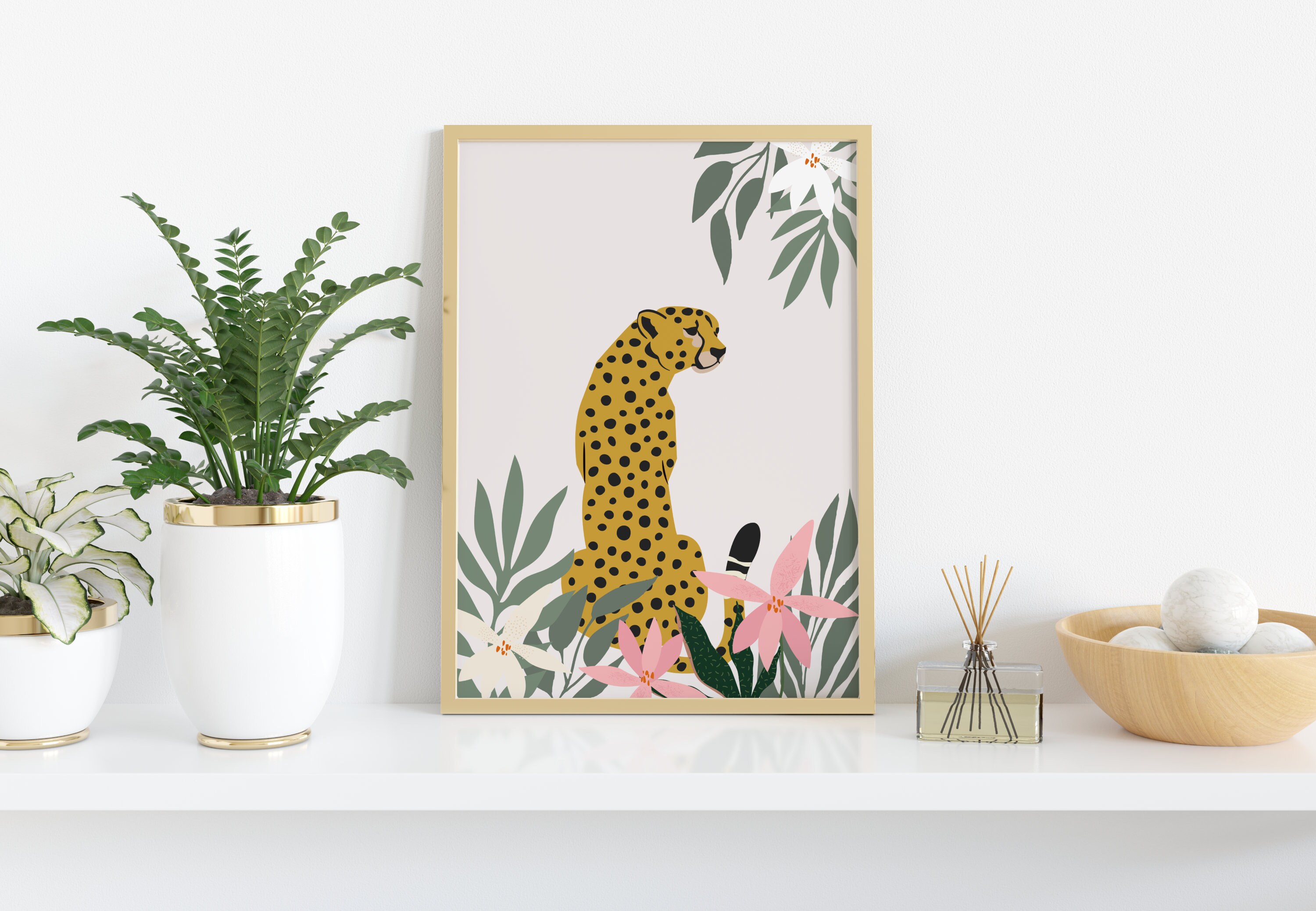 Leopard and Flowers Jungle Print Boho Home Decor Animal - Etsy UK