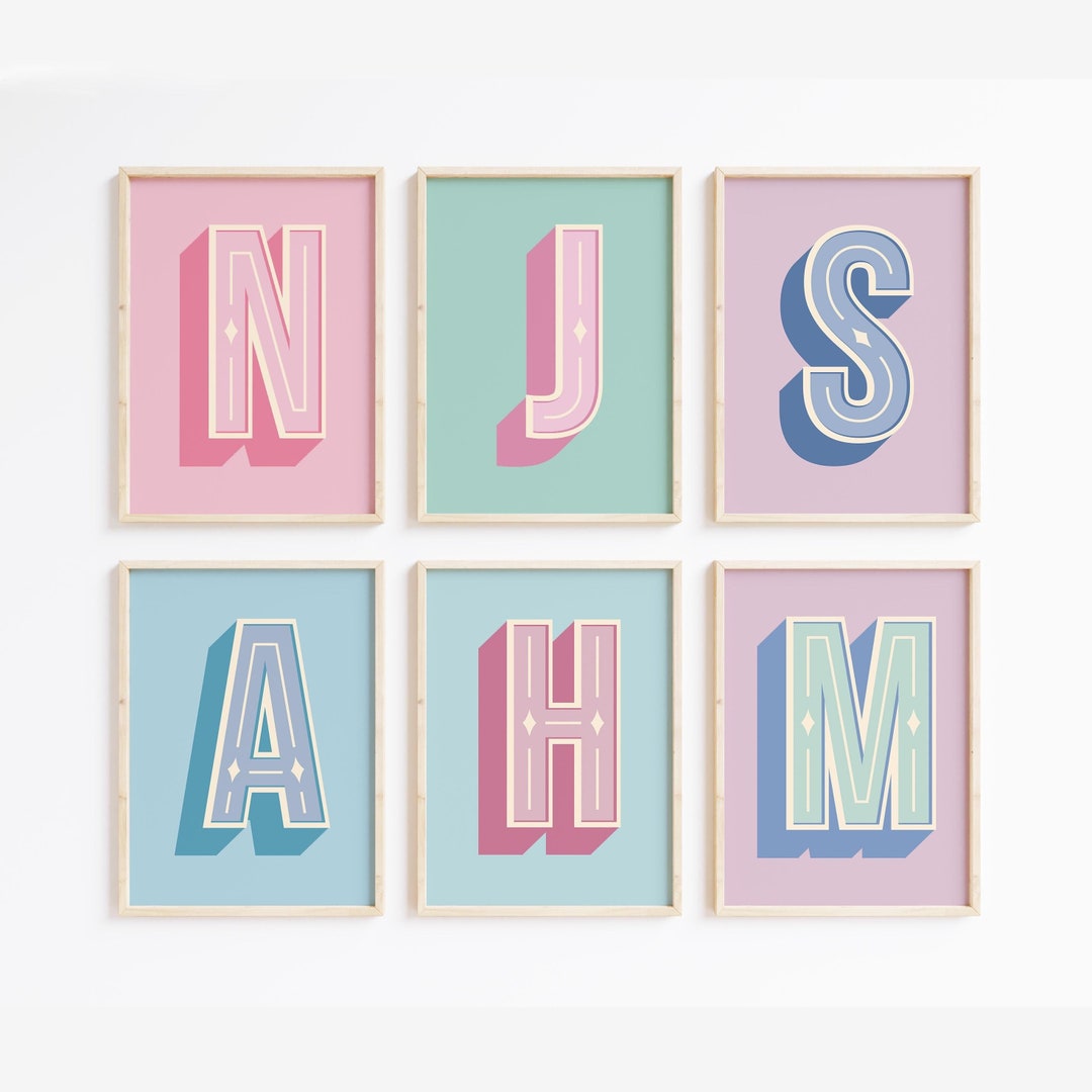 Pastel Coloured Personalised Letter Prints, Custom Alphabet Poster ...