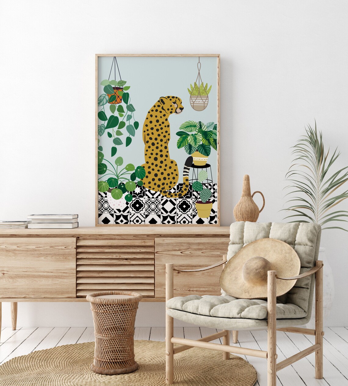 Leopard and Colourful Plant Print Boho Home Decor Animal - Etsy
