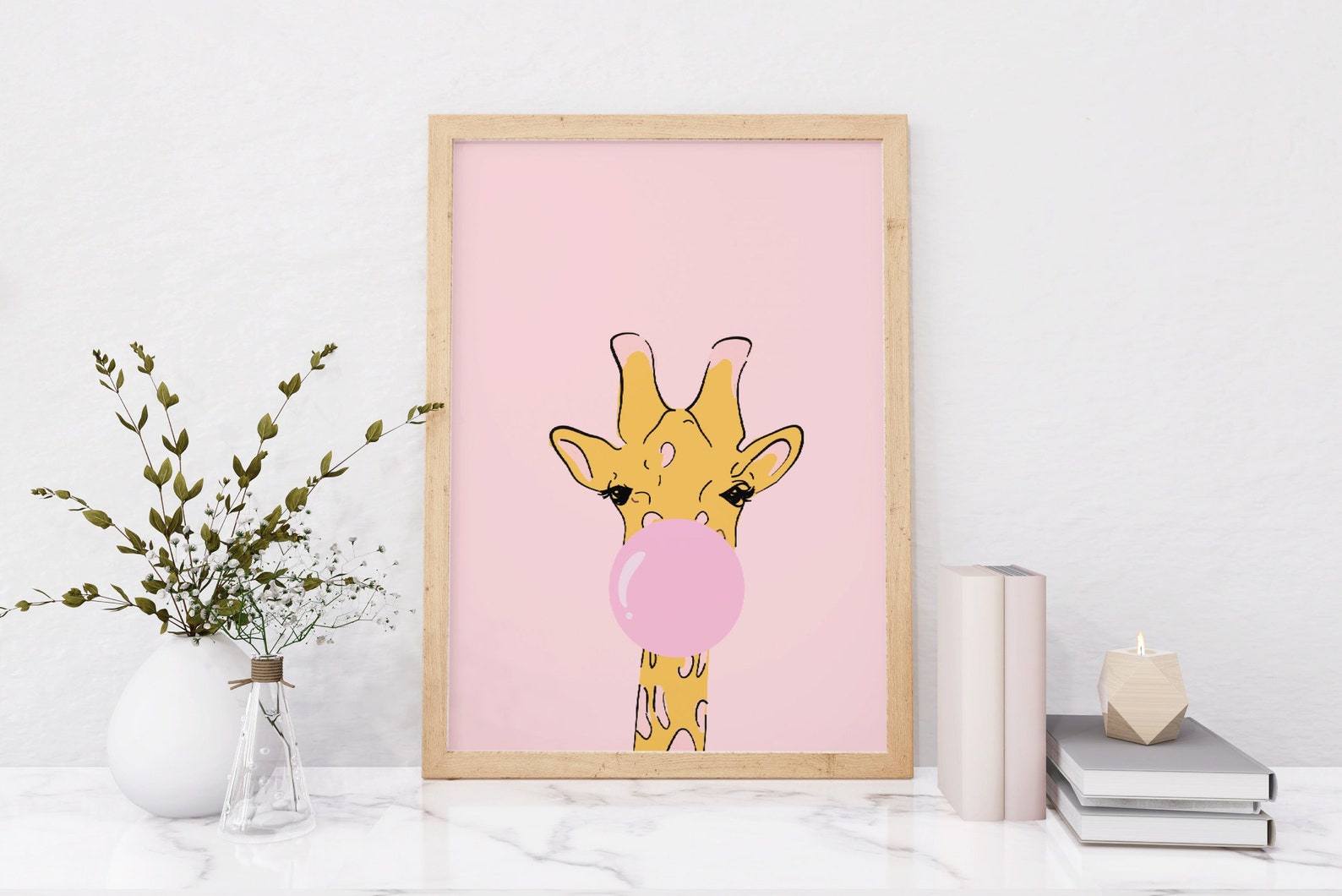 Giraffe Pink Print Design, Animal Wall Art, Nursery Decor, Gallery Wall ...