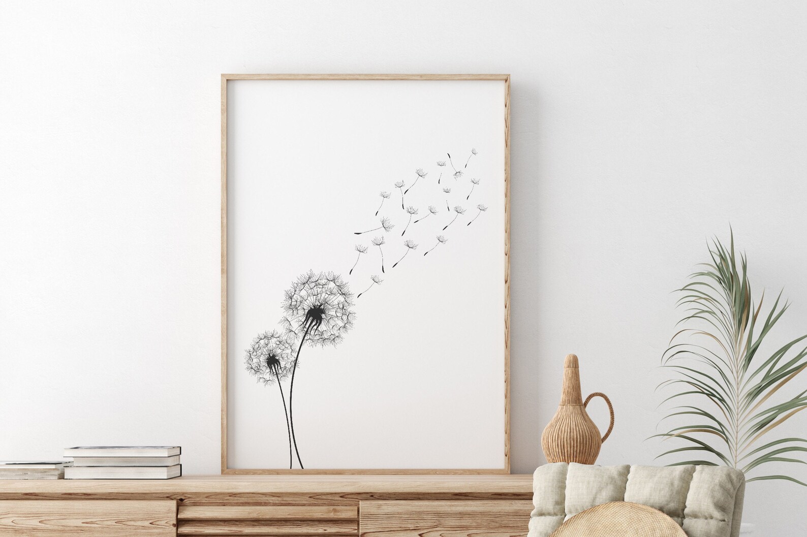 Dandelion Flower Print Black and White Poster Plant Wall - Etsy