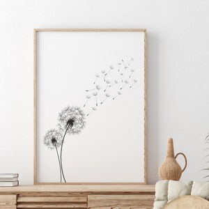 Dandelion Flower Print: Black and White Botanical Wall Art - Etsy