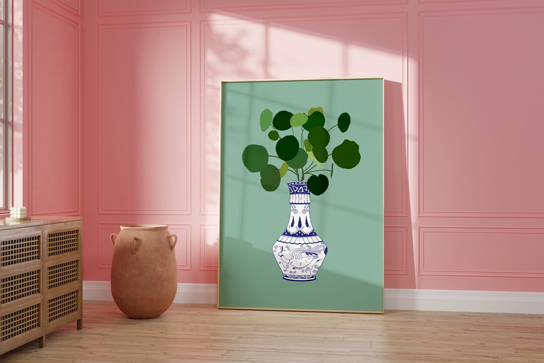 Large Plant in Antique Greek Vase, Floral Boho Home Decor, Plant Wall ...