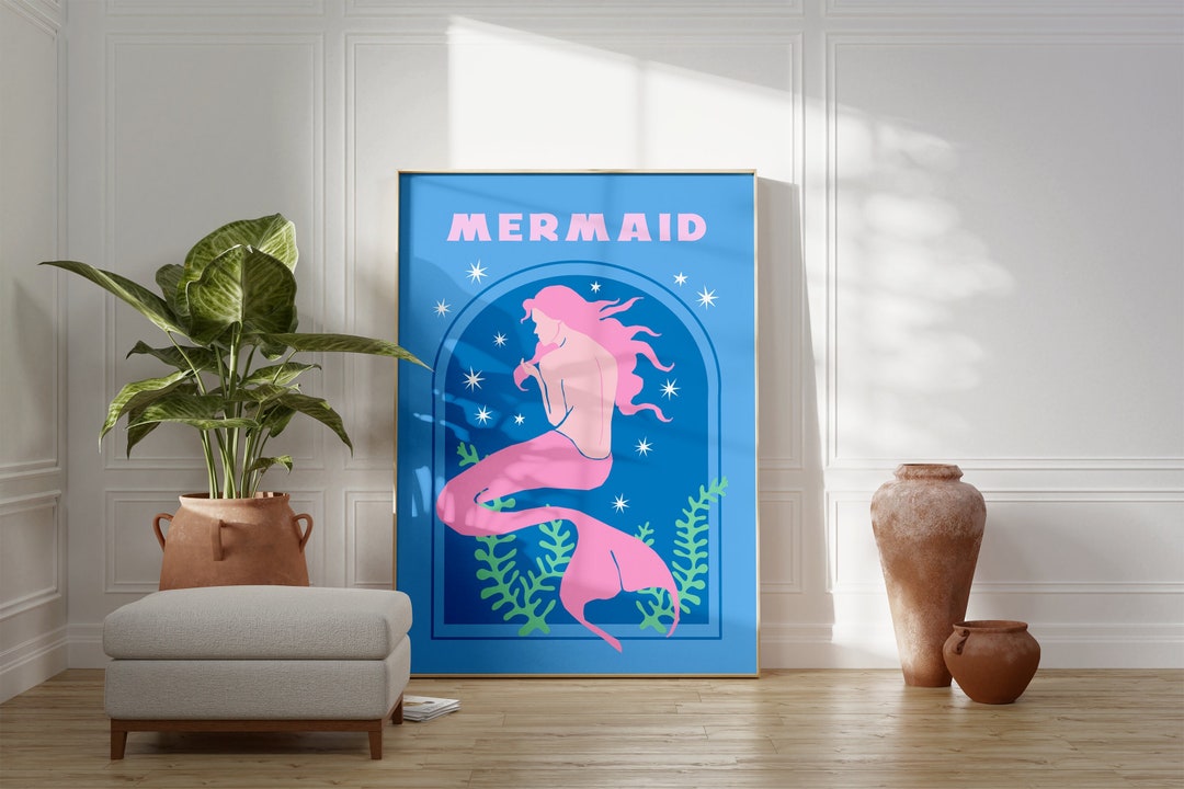 Blue and Pink Mermaid Print, Magical Boho Wall Art, Bedroom, Kids Room ...