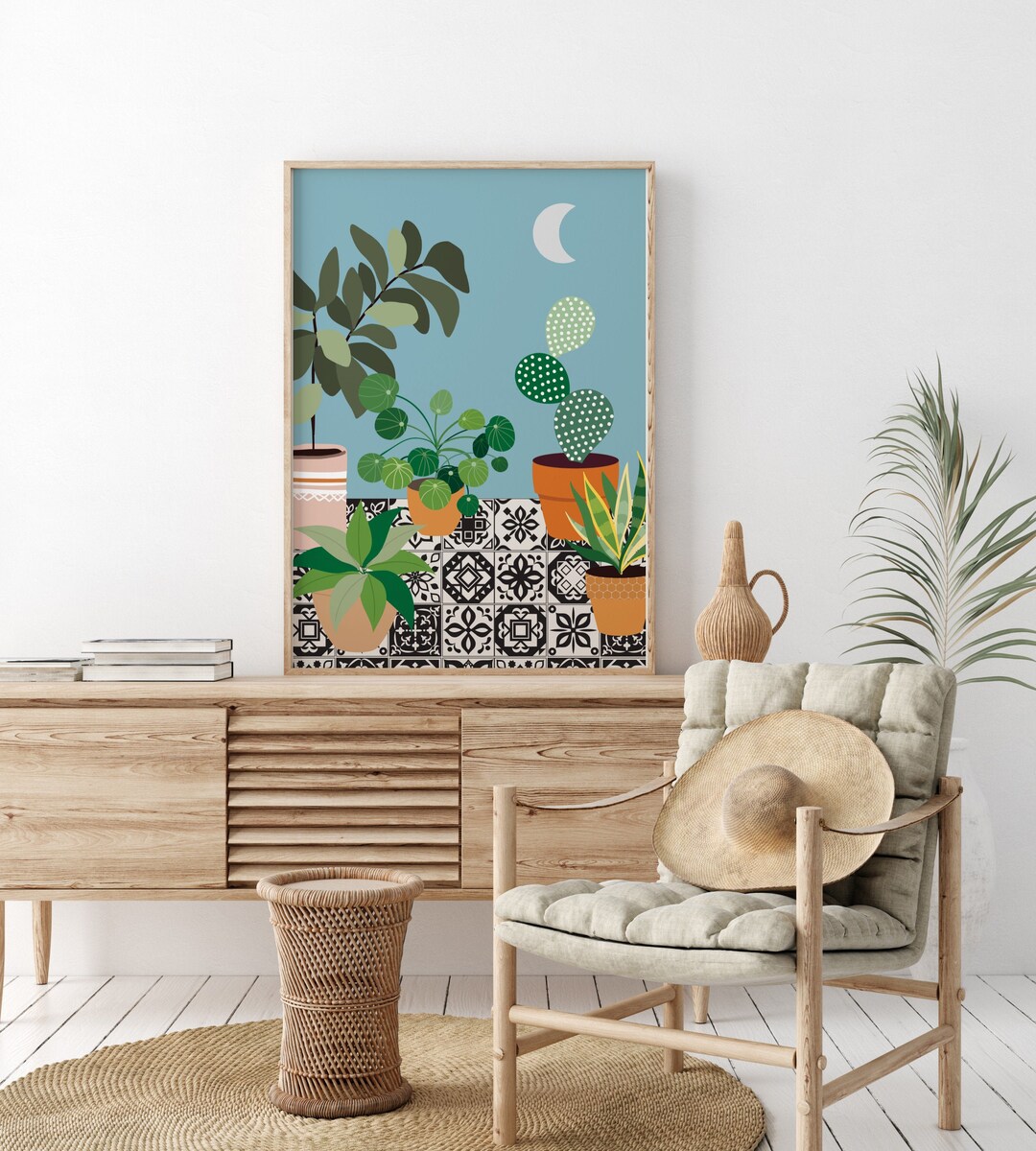 Plants and Moon Print Colourful Home Decor Yellow Wall Art - Etsy