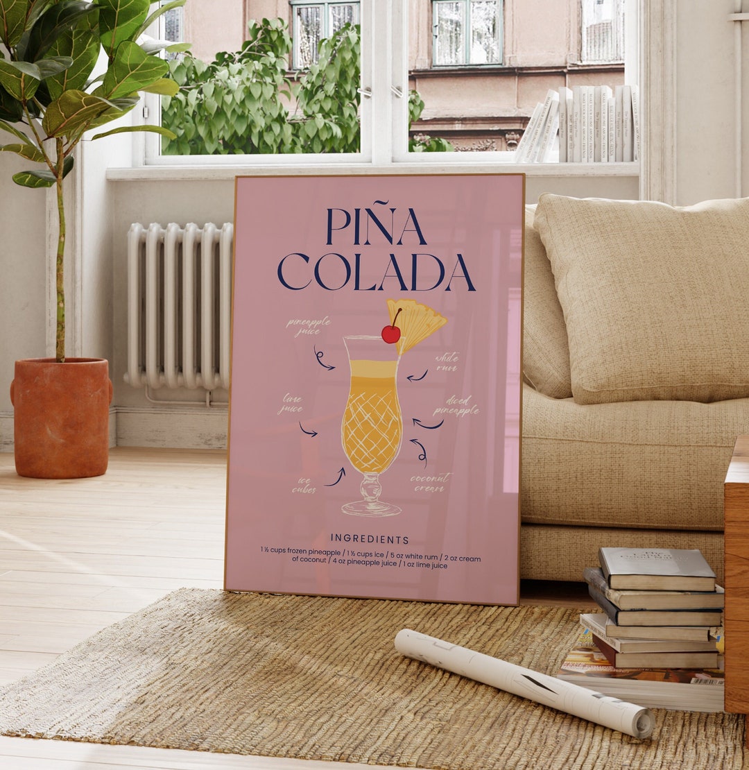 Pina Colada Cocktail Poster, Purple Wall Decor, Fun Modern Drinks Print ...