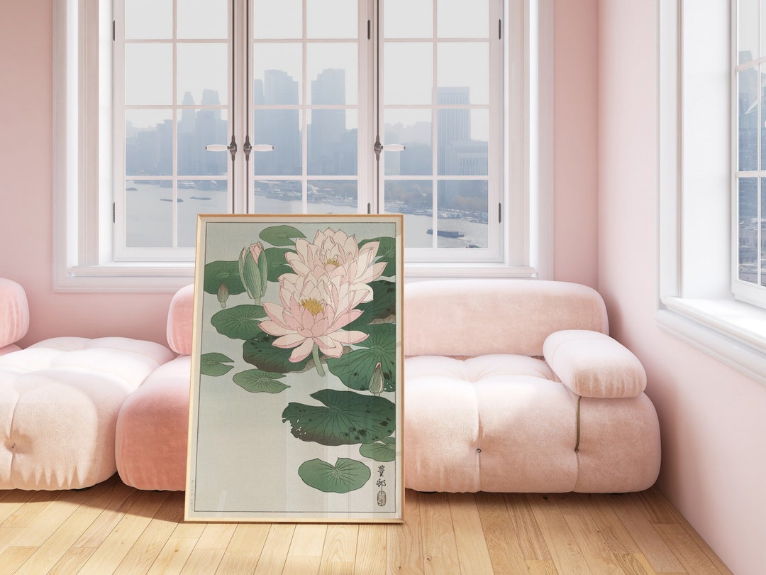 Japanese Water Lily Flower Print, Floral Illustration, Traditional ...