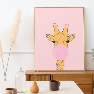 Giraffe Pink Print Design, Animal Wall Art, Nursery Decor, Gallery Wall ...