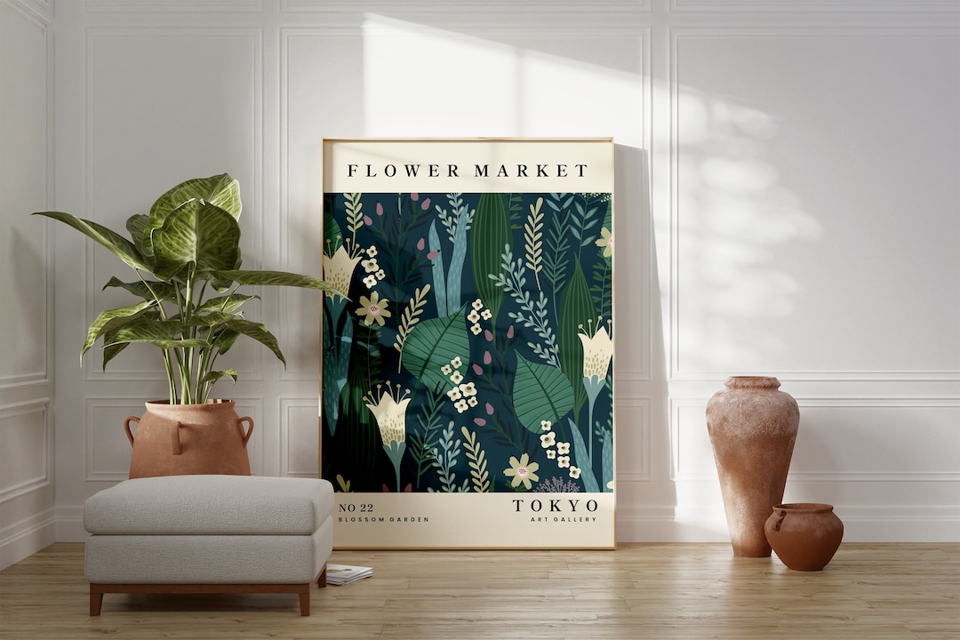 Flower Market Tokyo Print, Floral Art, Abstract Flower Poster, Boho ...