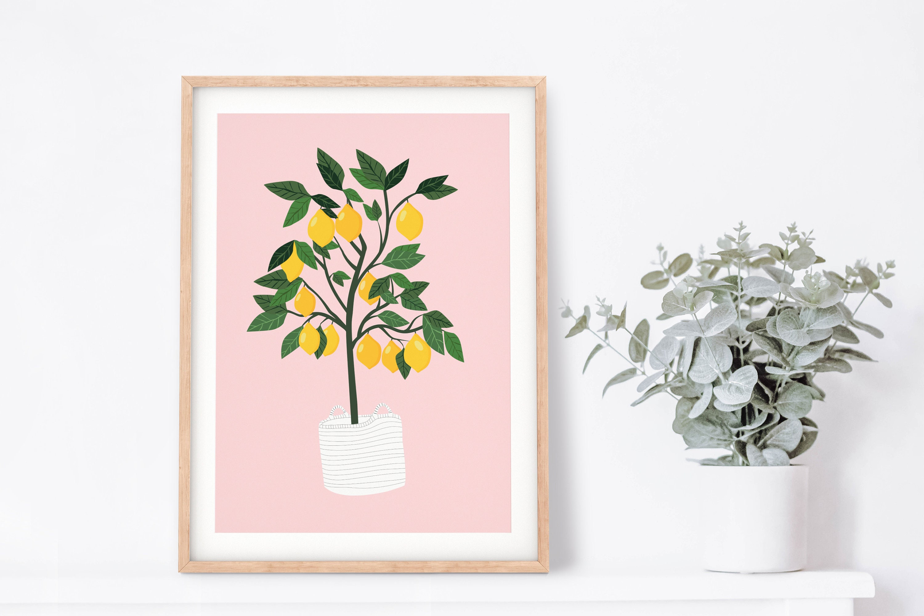 Pink Lemon Tree Print, Gallery Wall, Minimalist Art, Lemon Art, Citrus ...