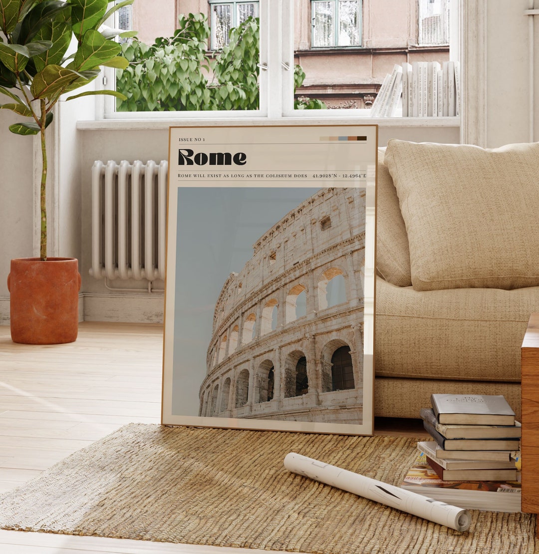 Rome Poster, Coliseum Wall Print, Travel Poster, Retro Art, Living Room ...