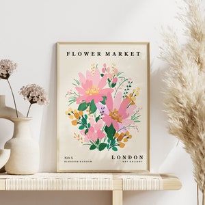 Flower Market London Poster, Pink Flower Prints, Plant Wall Art, Boho ...