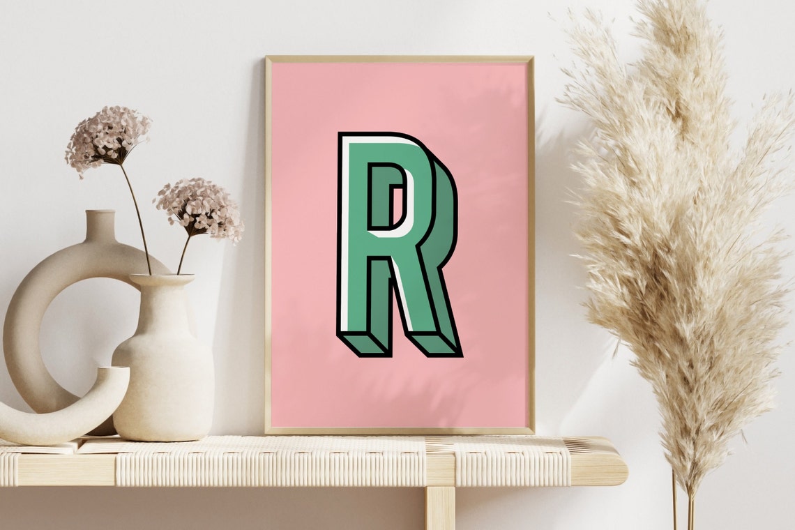 Custom Letter Print, Personalised Alphabet Print, Colourful Initials ...