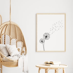 Dandelion Flower Print: Black and White Botanical Wall Art - Etsy