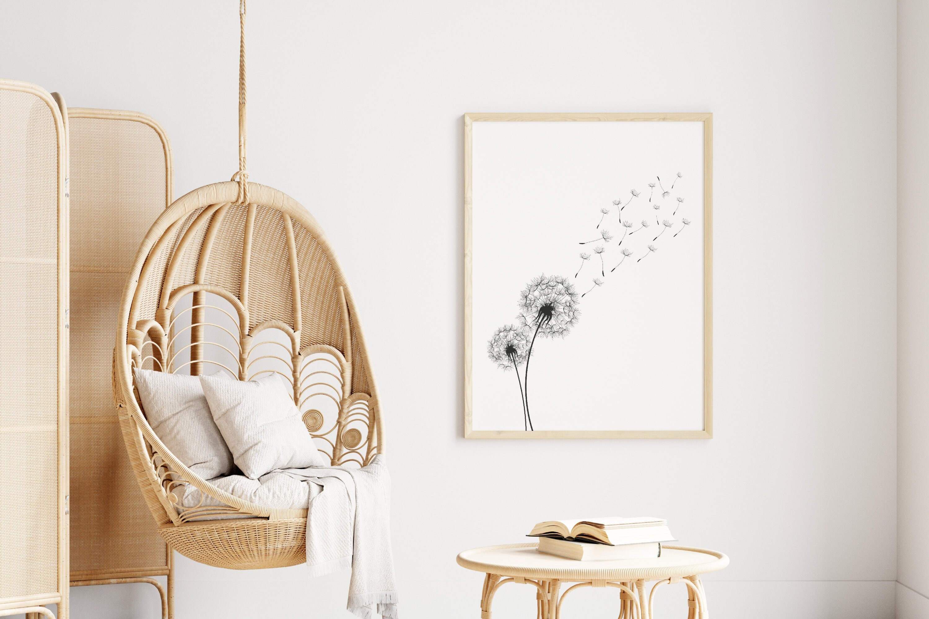 Dandelion Flower Print Black and White Poster Plant Wall - Etsy