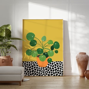 Large Plant on Polka Dot Floor | Boho Home Decor, Yellow Wall Art ...