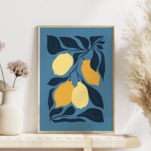Blue Lemon Fruit Wall Art, Citrus Wall Art, Fruit Print, Food Art ...