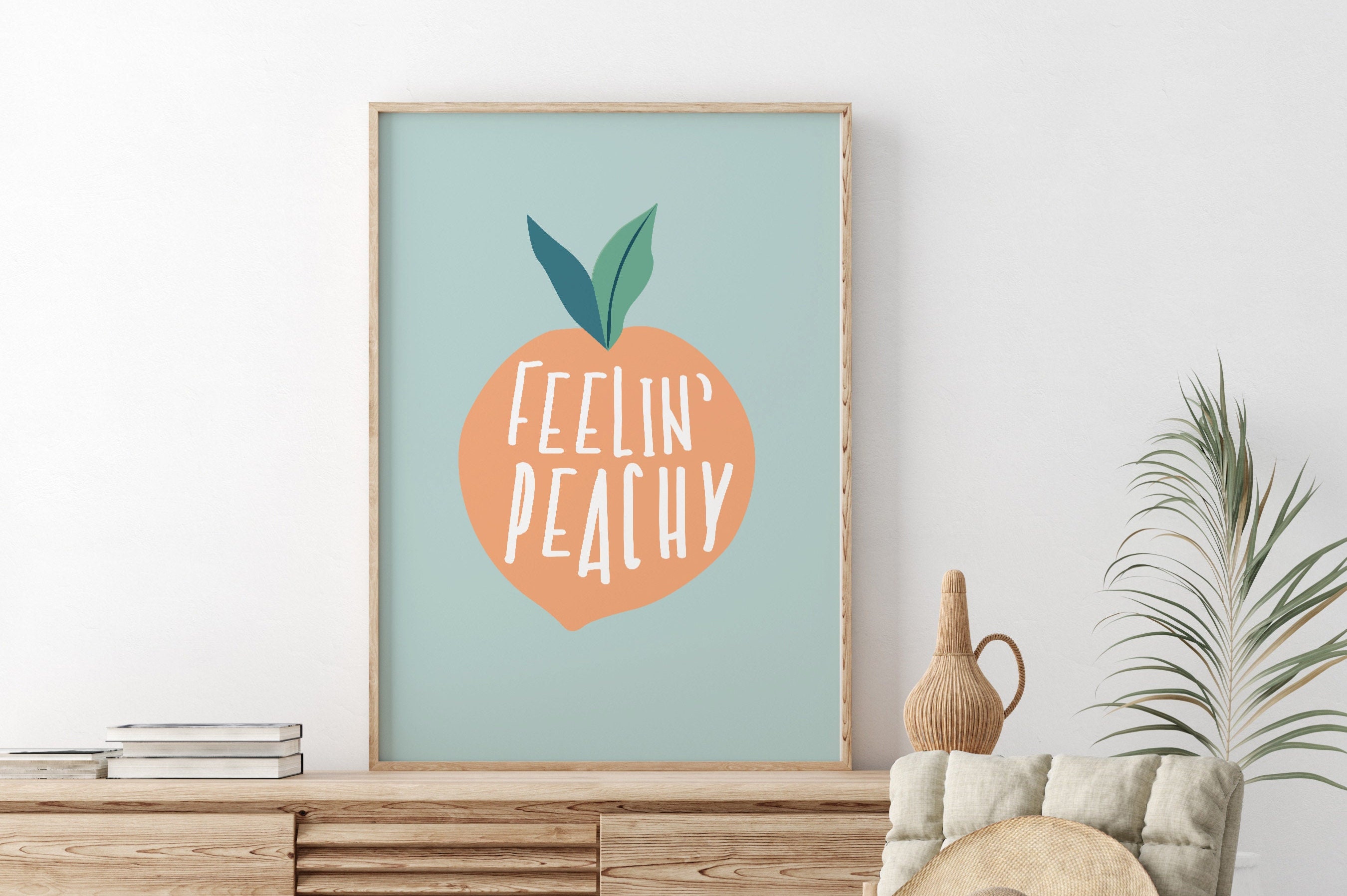 Feelin Peachy Print Peach Wall Art Blue Prints Home Decor - Etsy UK
