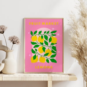 Pink Lemon Fruit Market Wall Art, Citrus Wall Art, Fruit Print, Food ...