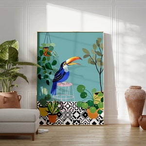 Plants and Toucan Bird Print | Boho Home Decor, Animal Wall Art, Flower ...