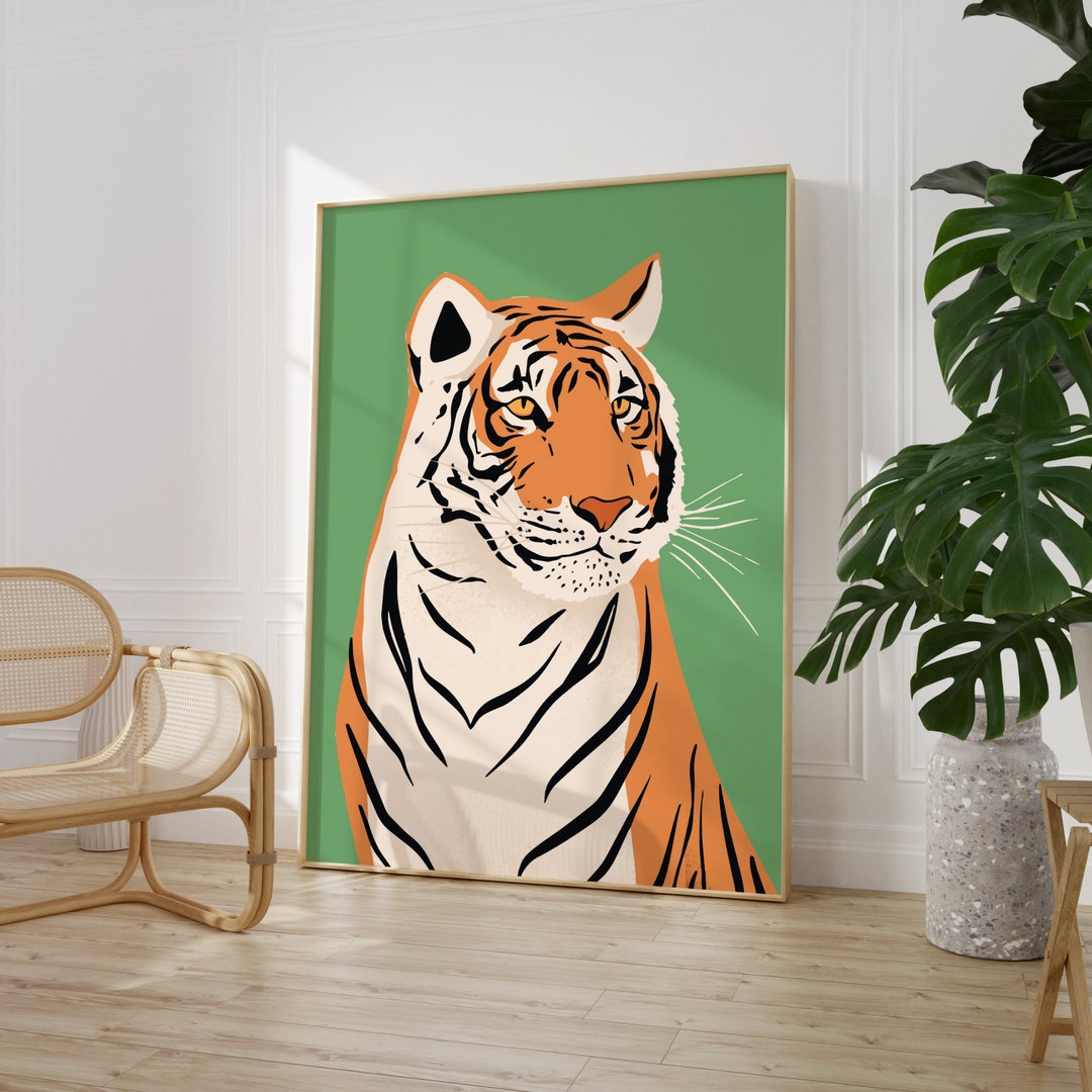 Tiger Print, Boho Wall Decor, Jungle Theme, Animal Wall Art, Green ...