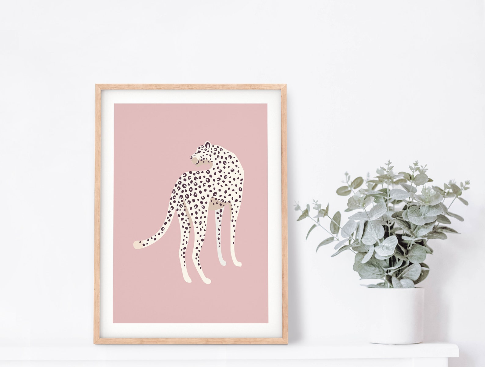 White Leopard on Pink Print Design Animal Art Home Decor - Etsy UK