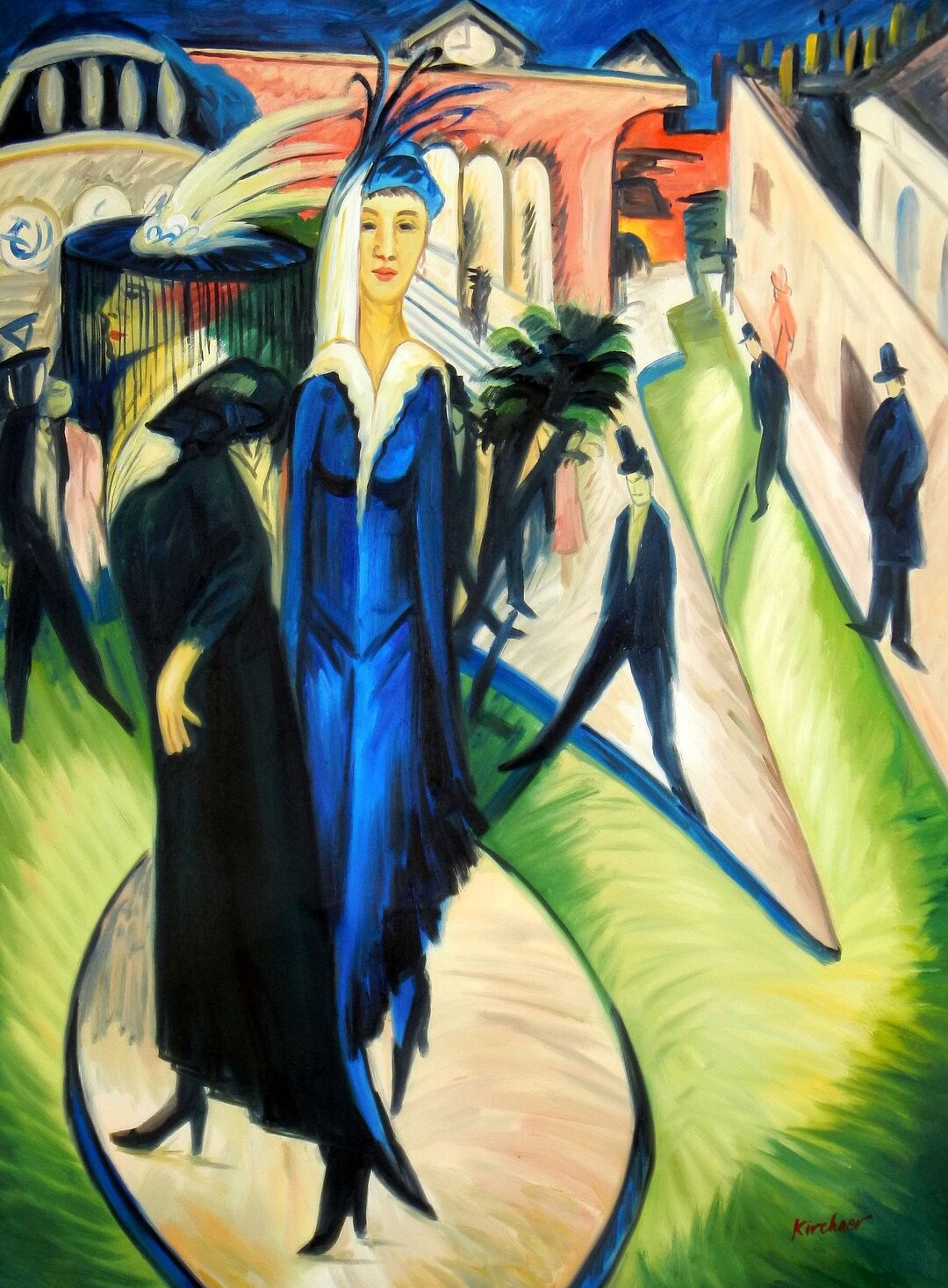 Street Scene After Kirchner Oil Painting on Canvas Signed / Cityscape ...