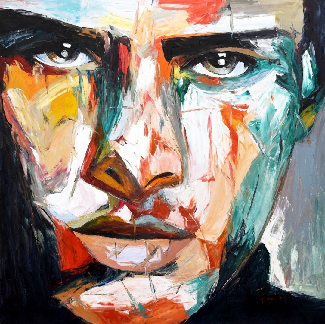 Portrait Man Painting Acrylic Painting on Canvas Signed / Figure Man ...