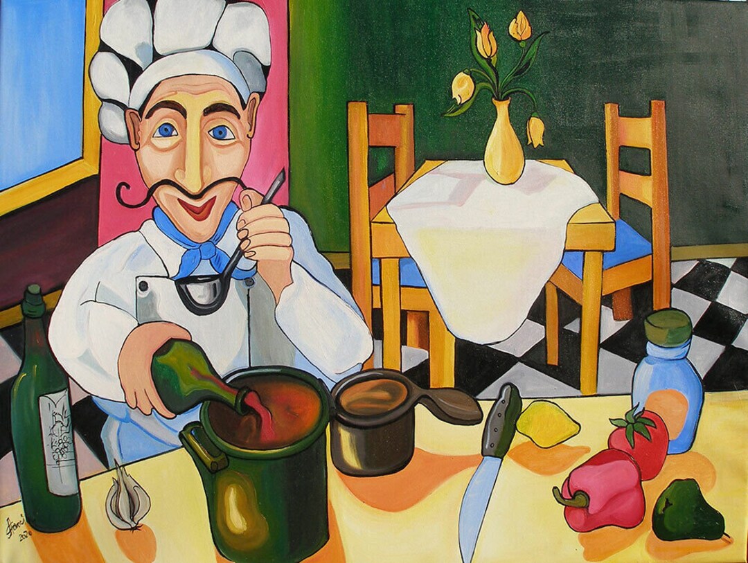 Abstract the Chef Painting Oil Painting on Canvas Signed / Abstract the ...