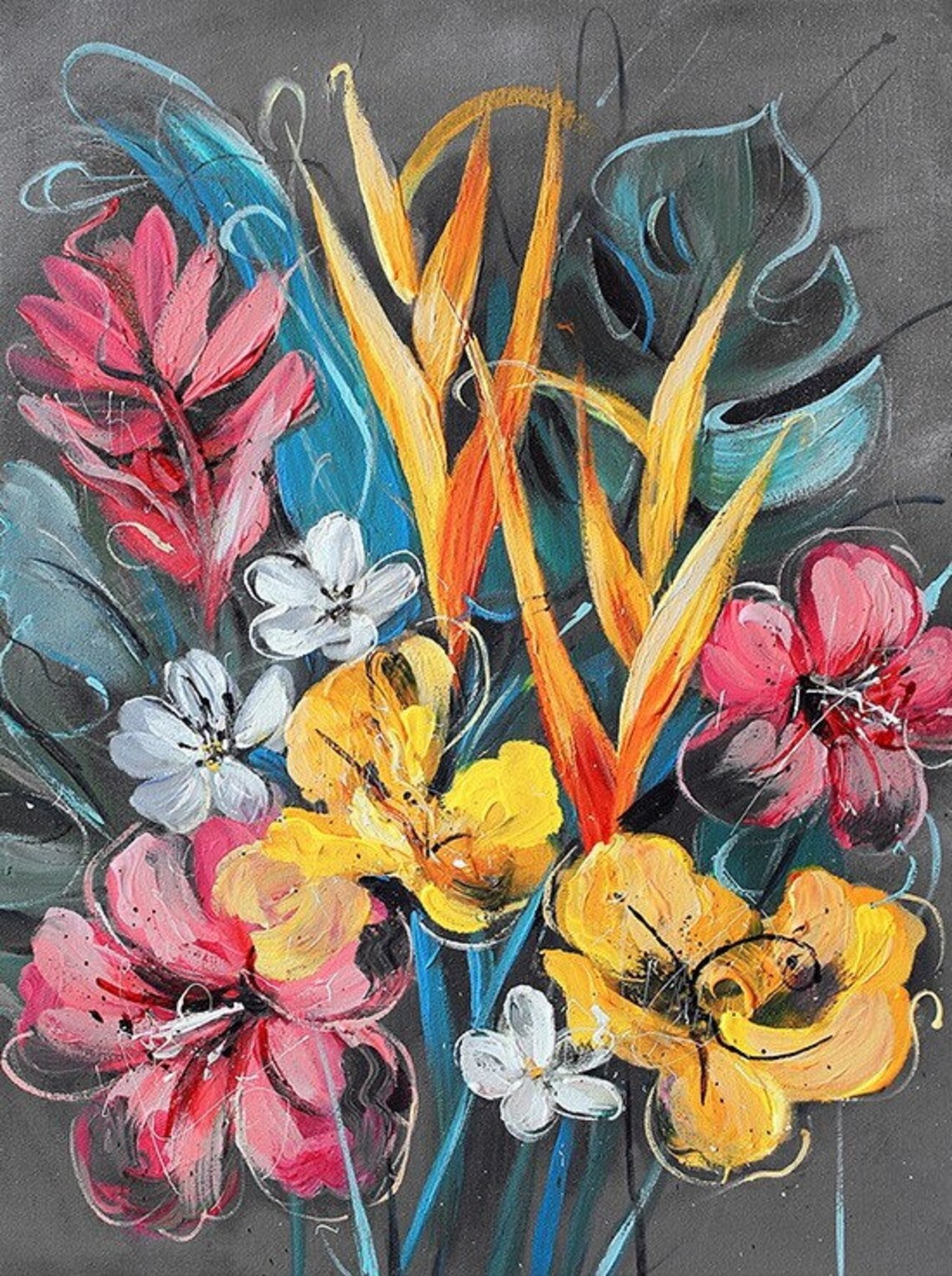 Still Life Flowers Paintings Painting Acrylic Painting on Canvas Signed ...