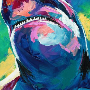 Animal Shark Painting Acrylic Painting on Canvas Signed / Animal Fish ...