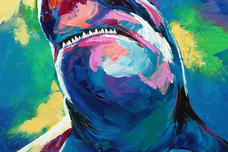 Animal Shark Painting Acrylic Painting on Canvas Signed / Animal Fish ...