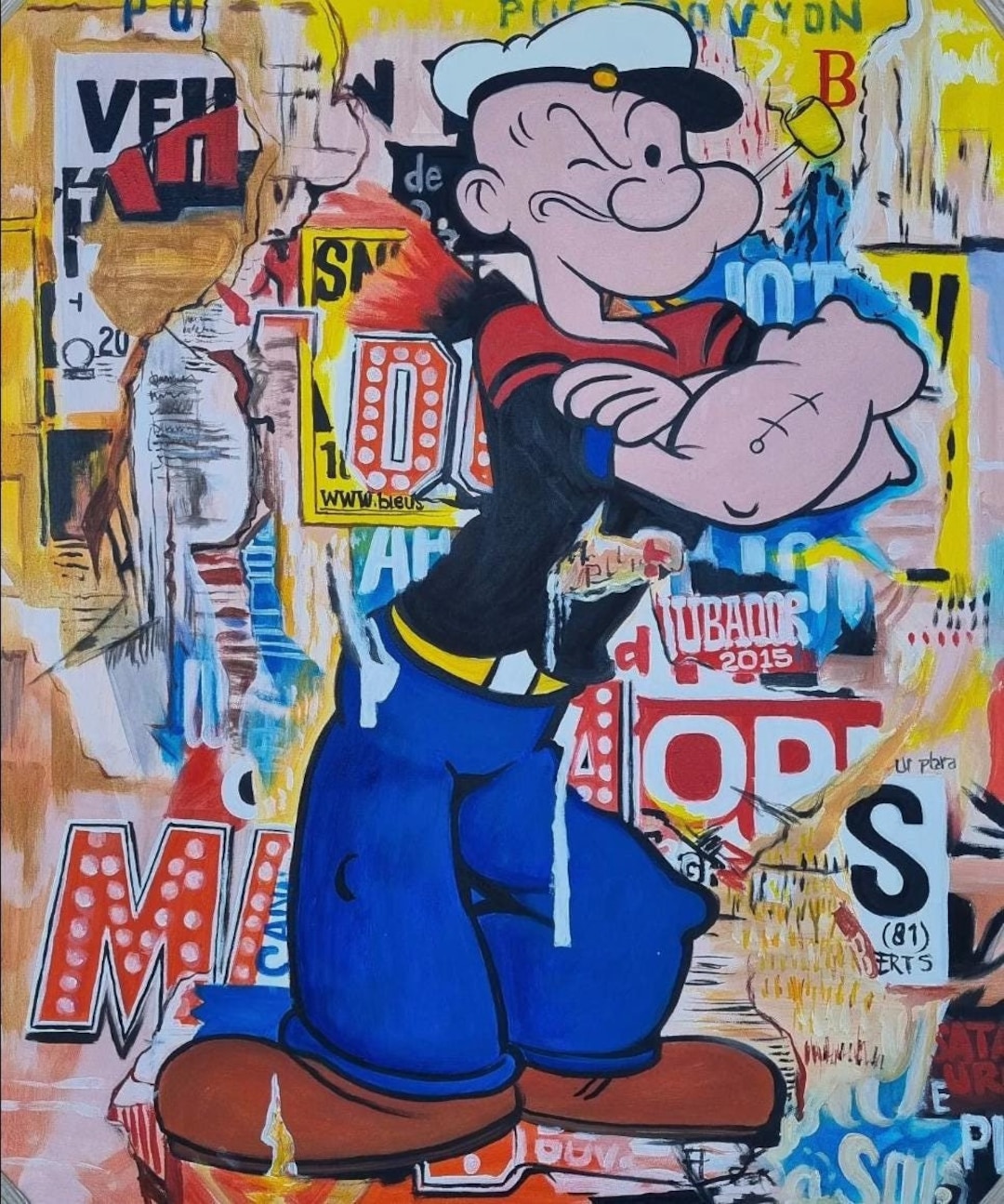 Colorful Popeye Pop Art Acrylic Painting on Canvas Graffiti Wall Art ...