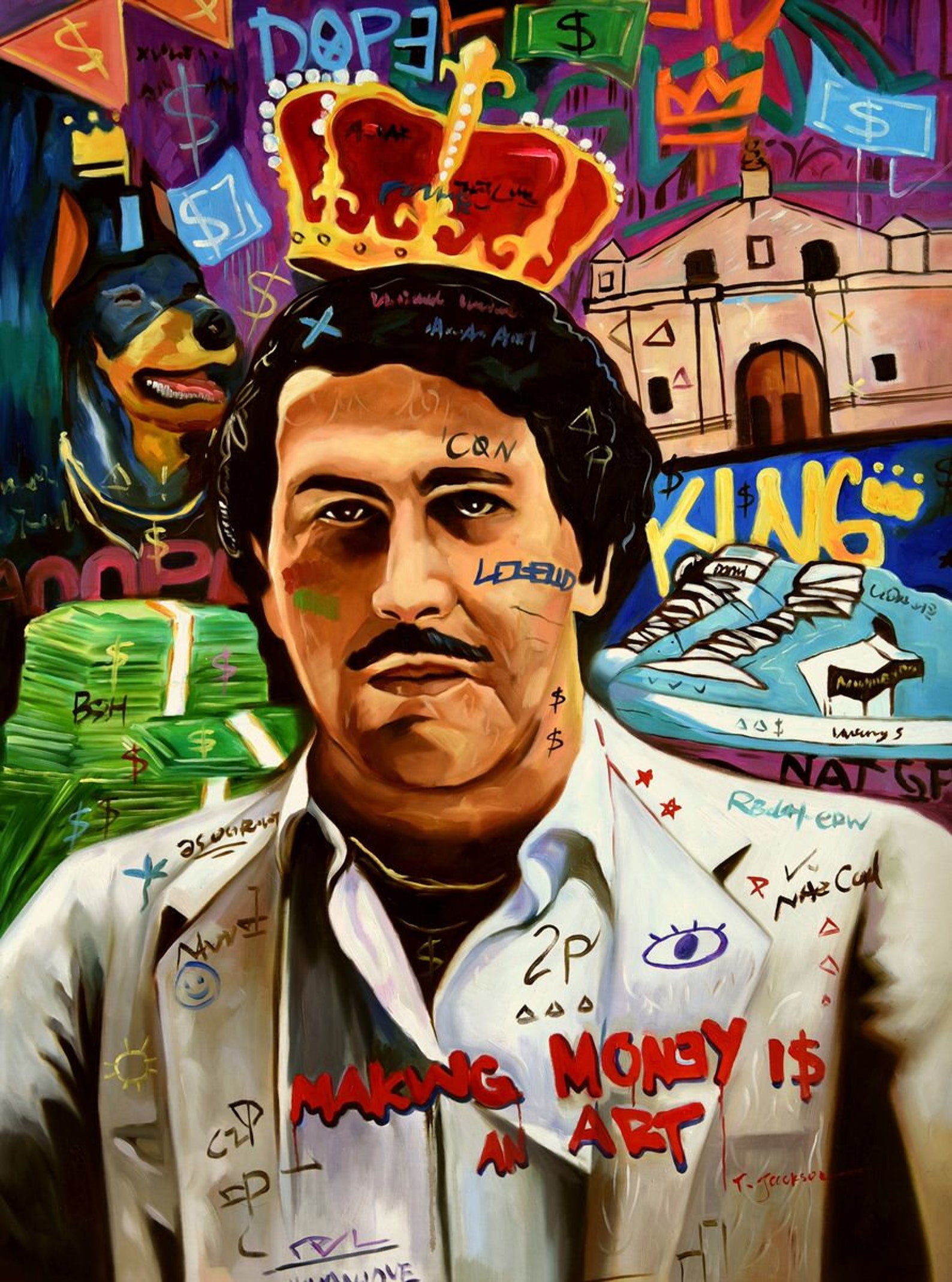 King Pablo Escobar Oil Painting on Canvas Signed / King Pablo Escobar ...